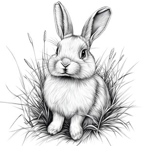 18 Bunny Black White Clipart, Bunny Clipart, Line Art Clipart ...