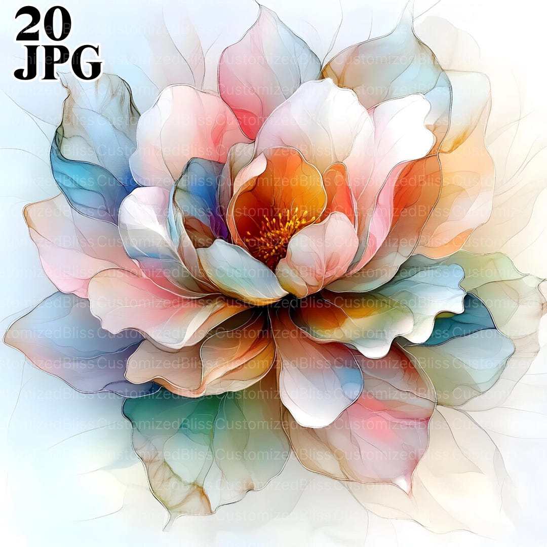 20 Multi-colored Flower Clip Art, Ethereal Flower, Flower Clipart ...