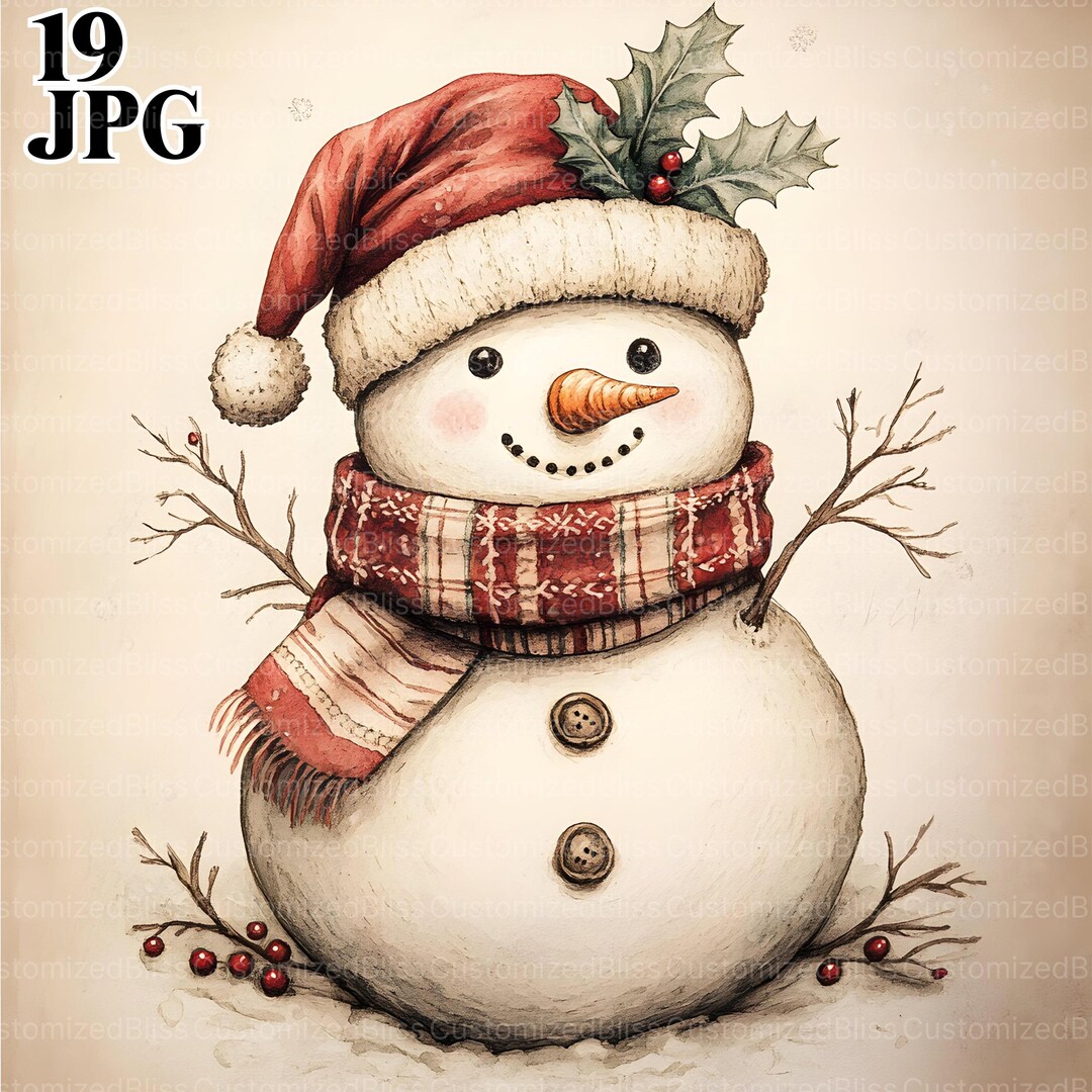 19 Primitive Snowman Clip Art, Rustic Snowman, Snow Digital, Winter ...