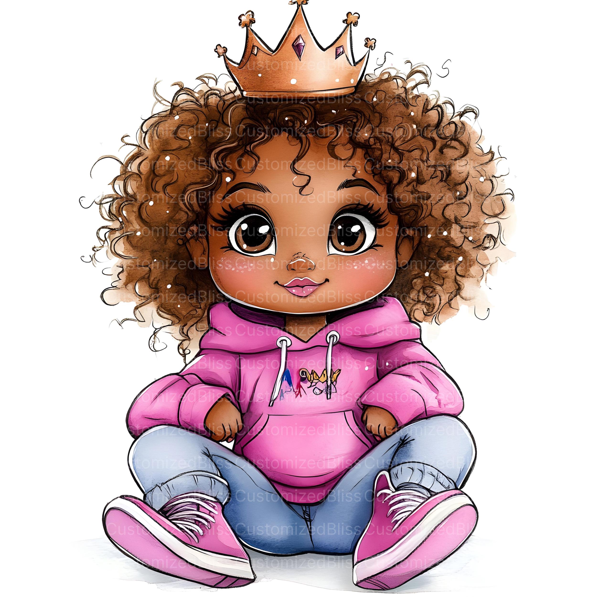 20 Quirky African American Girl With Crown Clipart, Cute Afro Girl ...