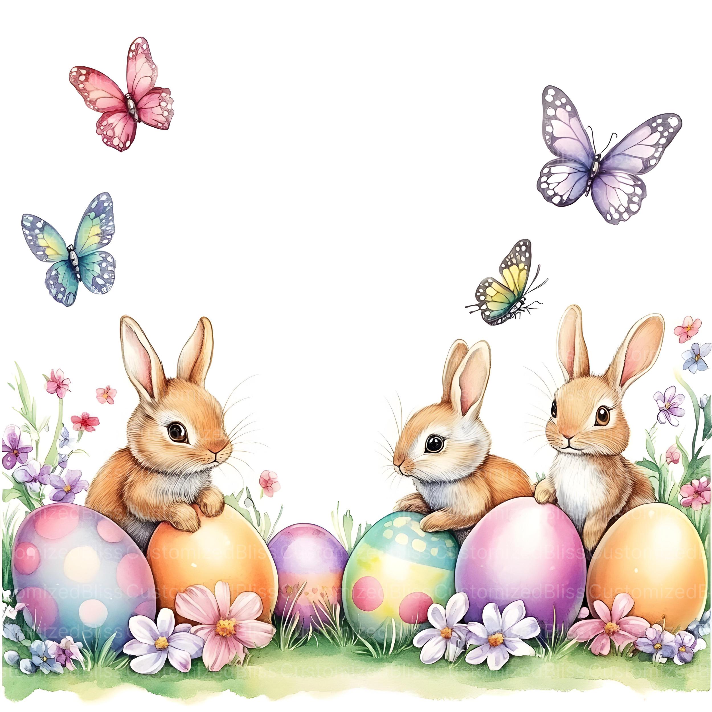 20 Easter Borders Watercolor Clipart, Easter Frames Clipart, Bunny ...