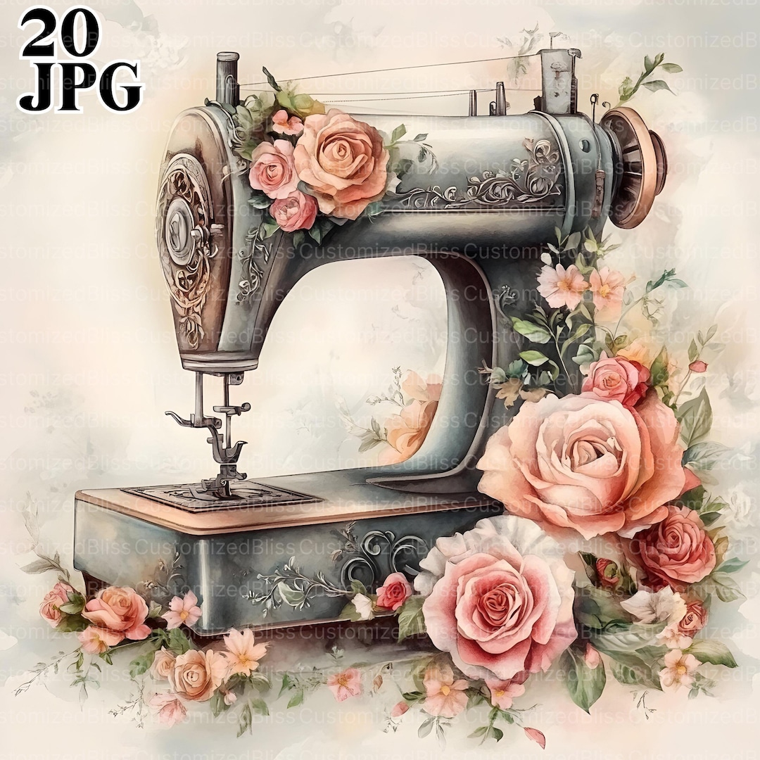 20 Vintage Sewing Machine Clip Art, Sewing Clipart, Old Sewing Machine ...
