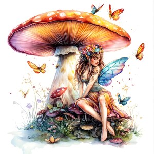 18 Dreaming Mushroom Fairy Clipart, Enchanting Clipart, Mushroom ...