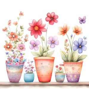 20 Cute Whimsical Flower Clipart, Row of Flowers Clipart, High Quality ...