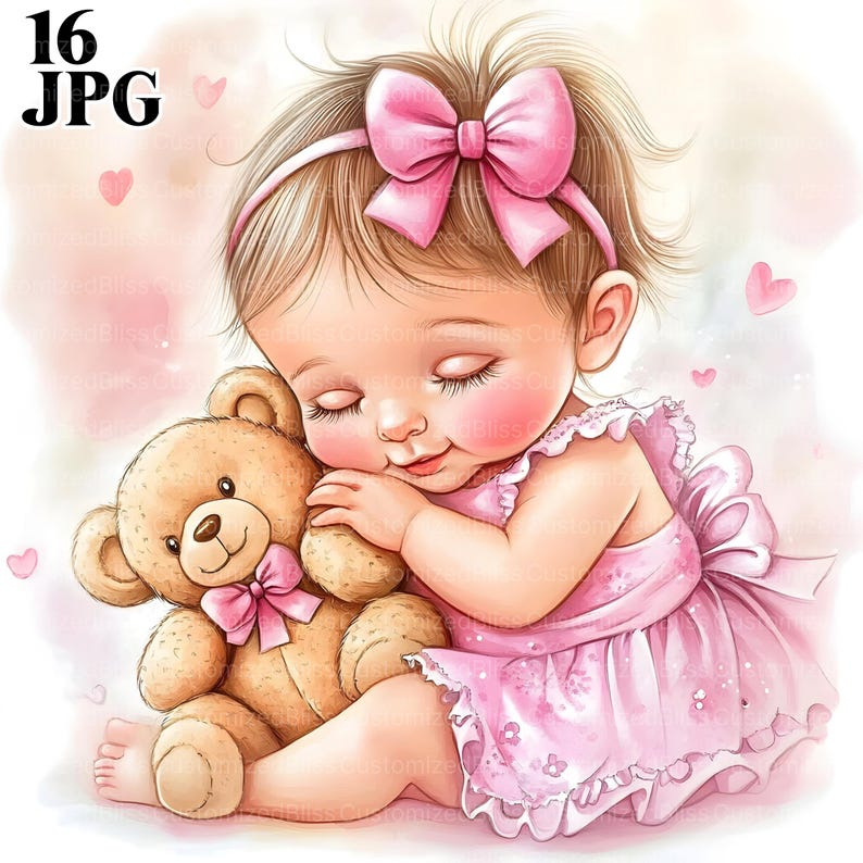 16 Baby Girl With Teddy Bear Clipart, Baby Shower Clipart, High Quality ...