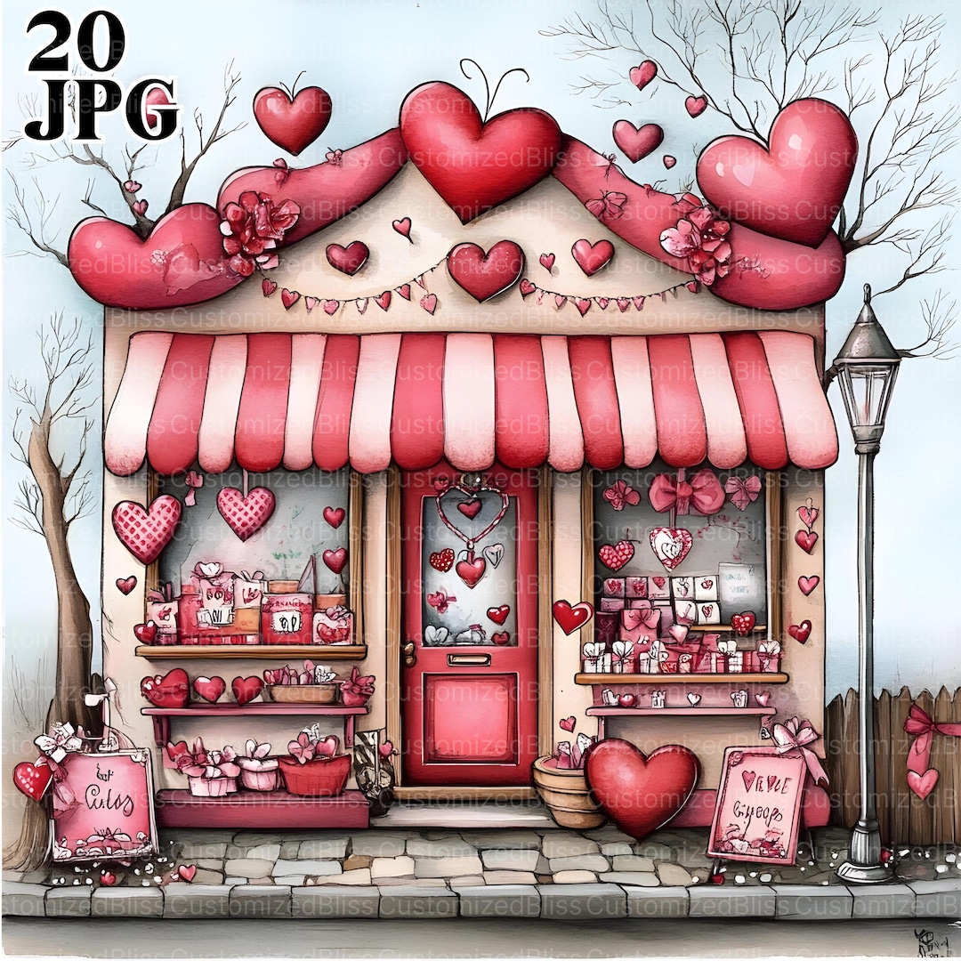 Valentine Shop Clip Art, 20 High Res Watercolor Jpgs, Valentine ...