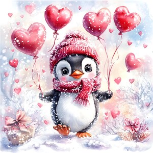 Winter Love Penguin Clipart, Red Heart Clipart, 18 High Quality Jpgs ...