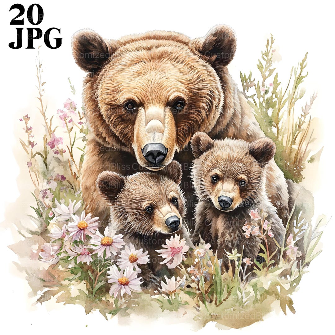 Mother Bear With Cubs Clipart, 20 High Quality Jpgs, Bear Clipart ...