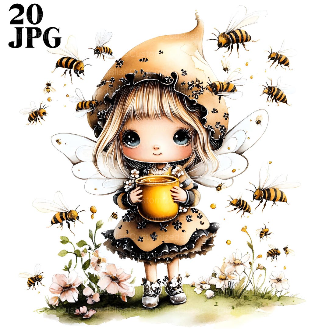 20 Watercolor Honey Bee Gnome Clipart, Spring Clipart, Watercolor ...
