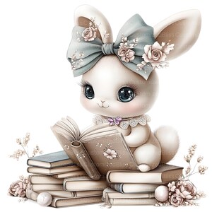 Bunny Clipart, Reading Book Clipart, 15 High Quality JPG, Reading ...