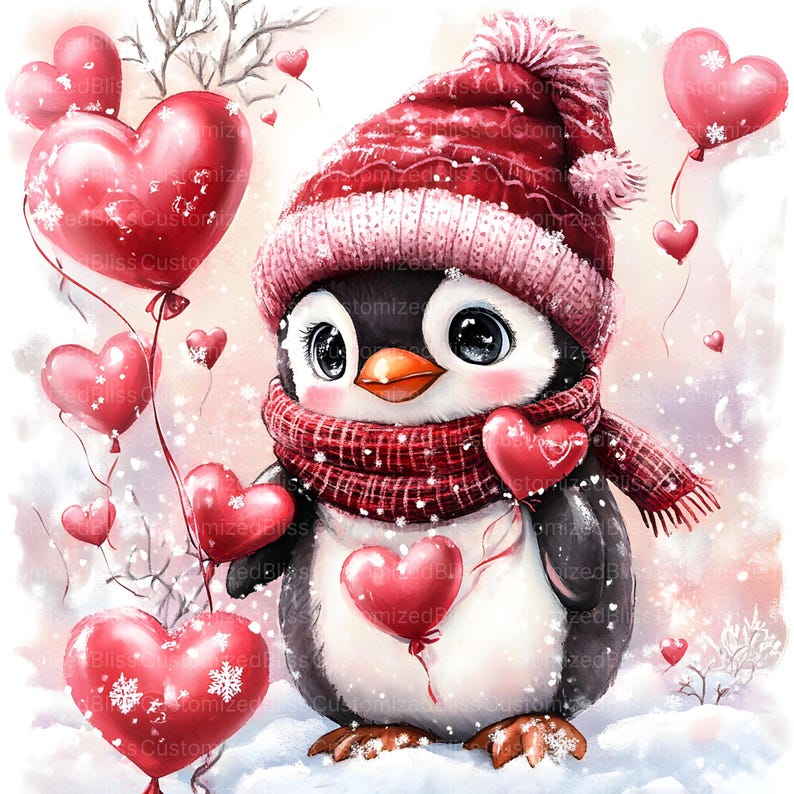 Winter Love Penguin Clipart, Red Heart Clipart, 18 High Quality Jpgs ...
