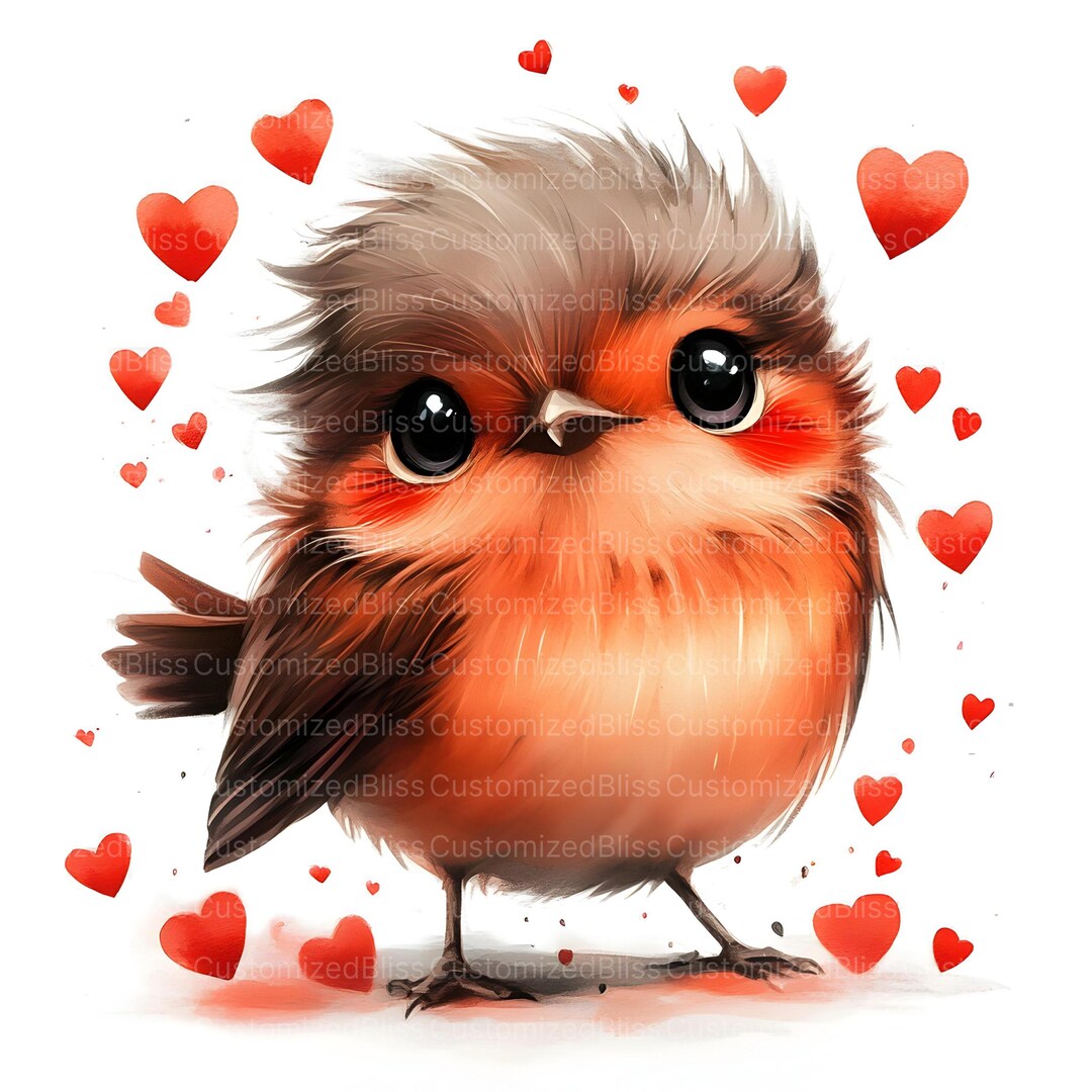 10 Valentine Robin Bird Clipart Bundle, Robin Clipart, Valentine ...