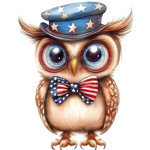 14 Patriotic Owl Clipart, Cute Owl With USA Hat and Bow Tie, 4th of ...