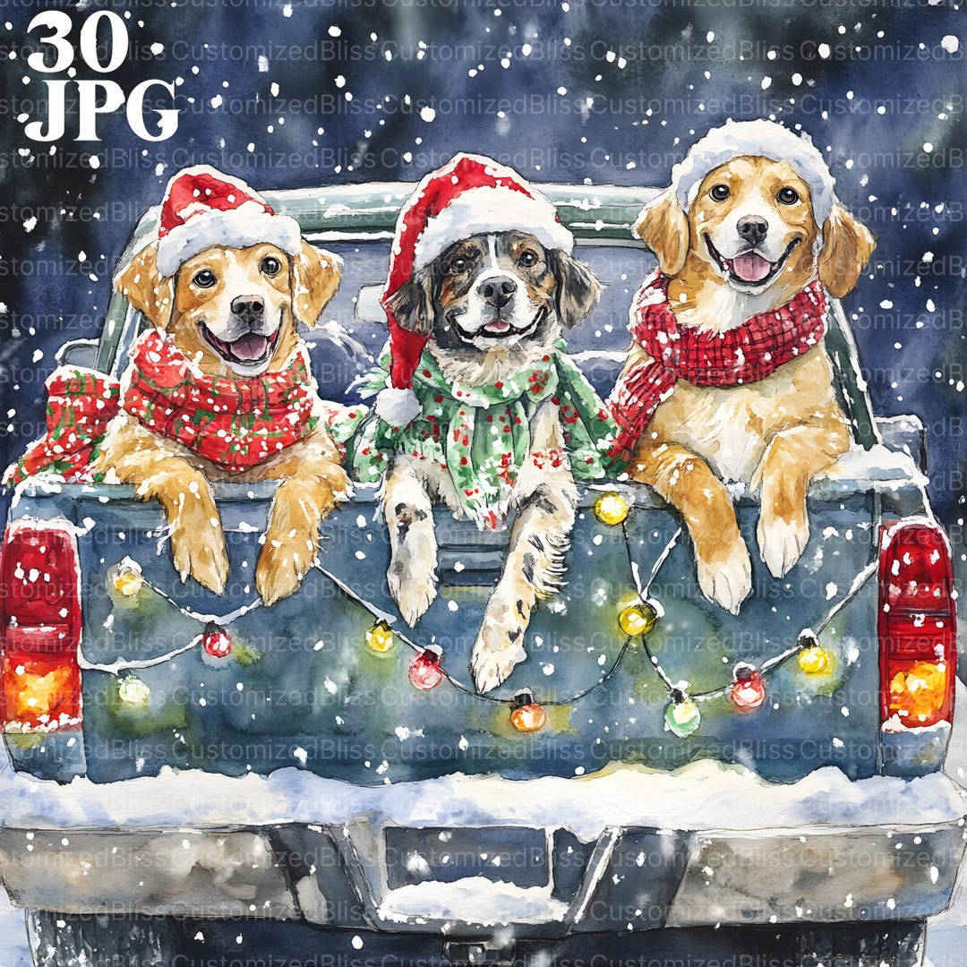 Christmas Dogs Clip Art, Holiday Dog, 30 High Res Watercolor Jpgs, Junk ...