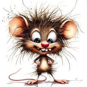 13 Funny Mouse Fluffy Hair, Mouse Clipart, Cartoon Mouse, Crazy Quirky ...