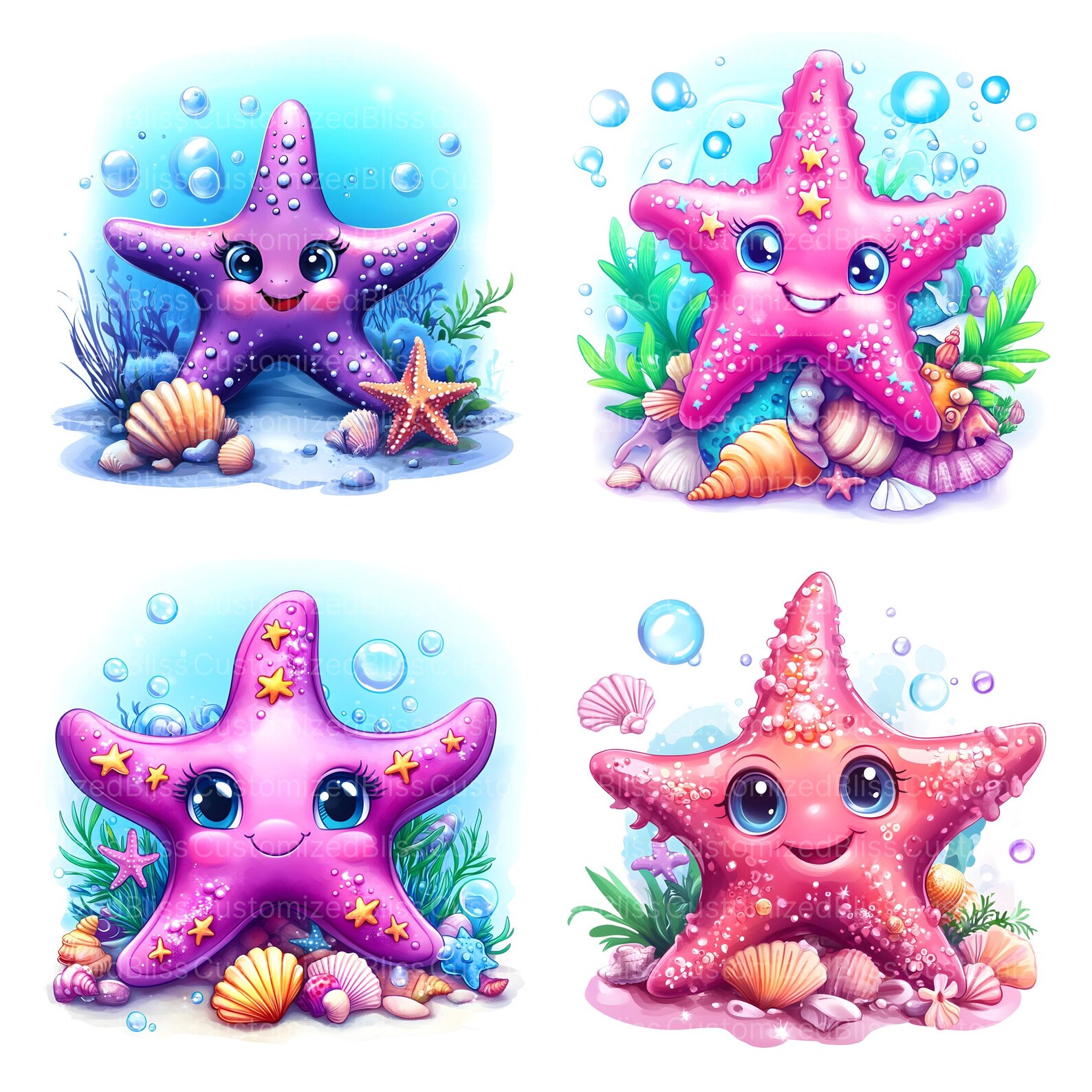 15 Cute Starfish Clipart, Ocean Life Clipart, Fun Beach Art, Cute Ocean ...
