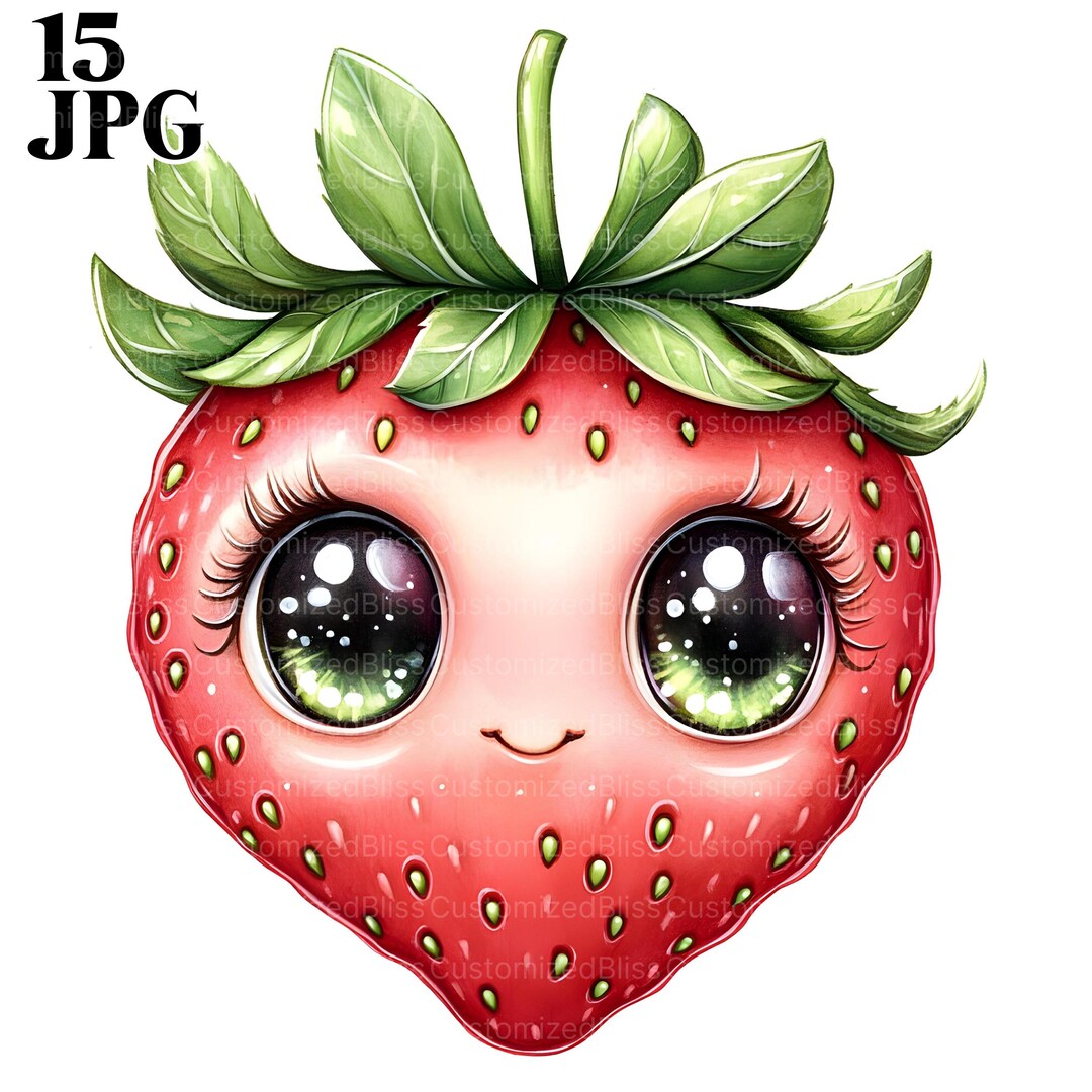 Funny Strawberry Clipart Bundle, Strawberry Graphic, Fruit Clipart, 15 ...