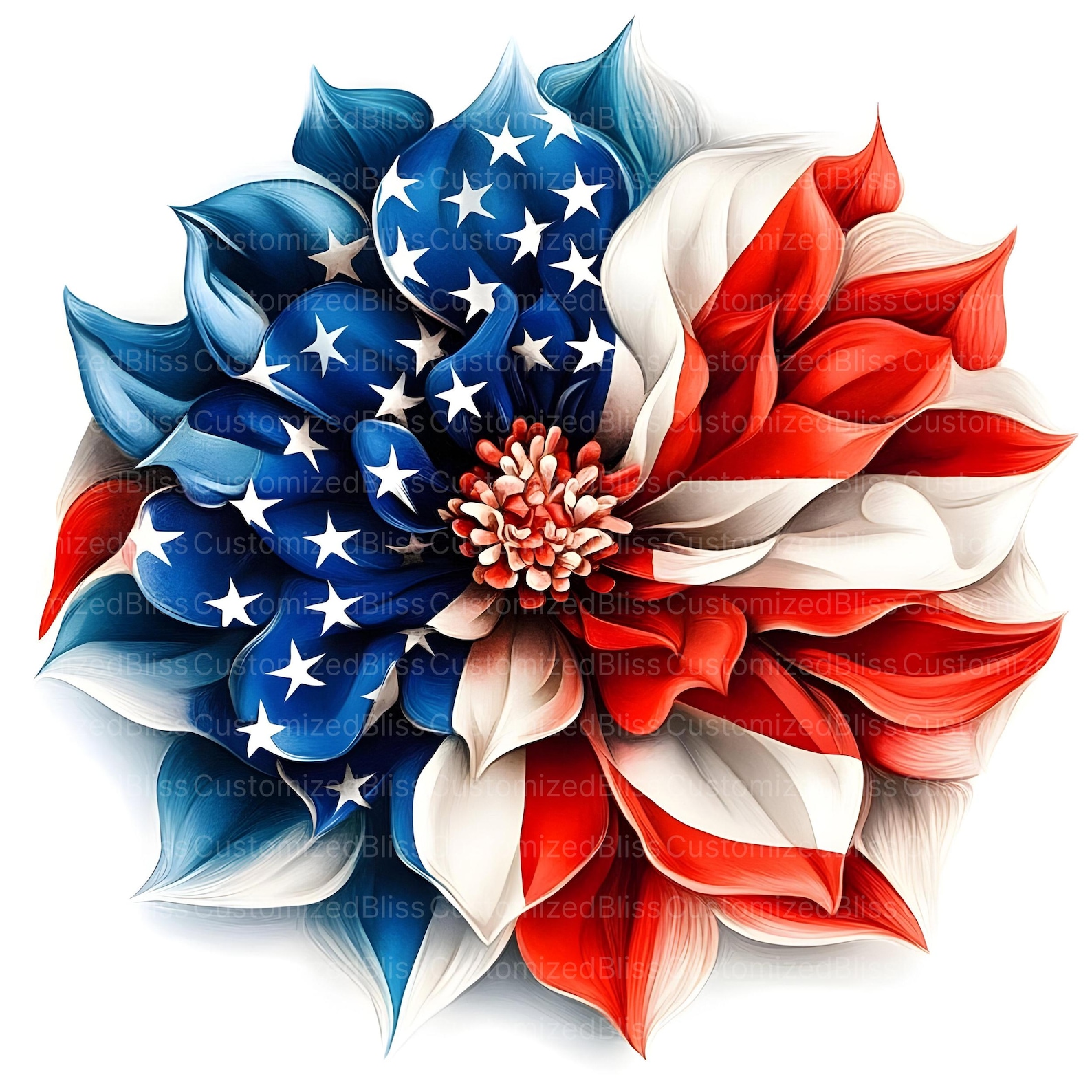 4th of July Flower Clipart, Patriotic Flower Clipart Bundle ...