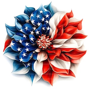 4th of July Flower Clipart, Patriotic Flower Clipart Bundle ...