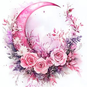 Pink Moon Clip Art, 20 High Res Watercolor JPG for Junk Journaling ...