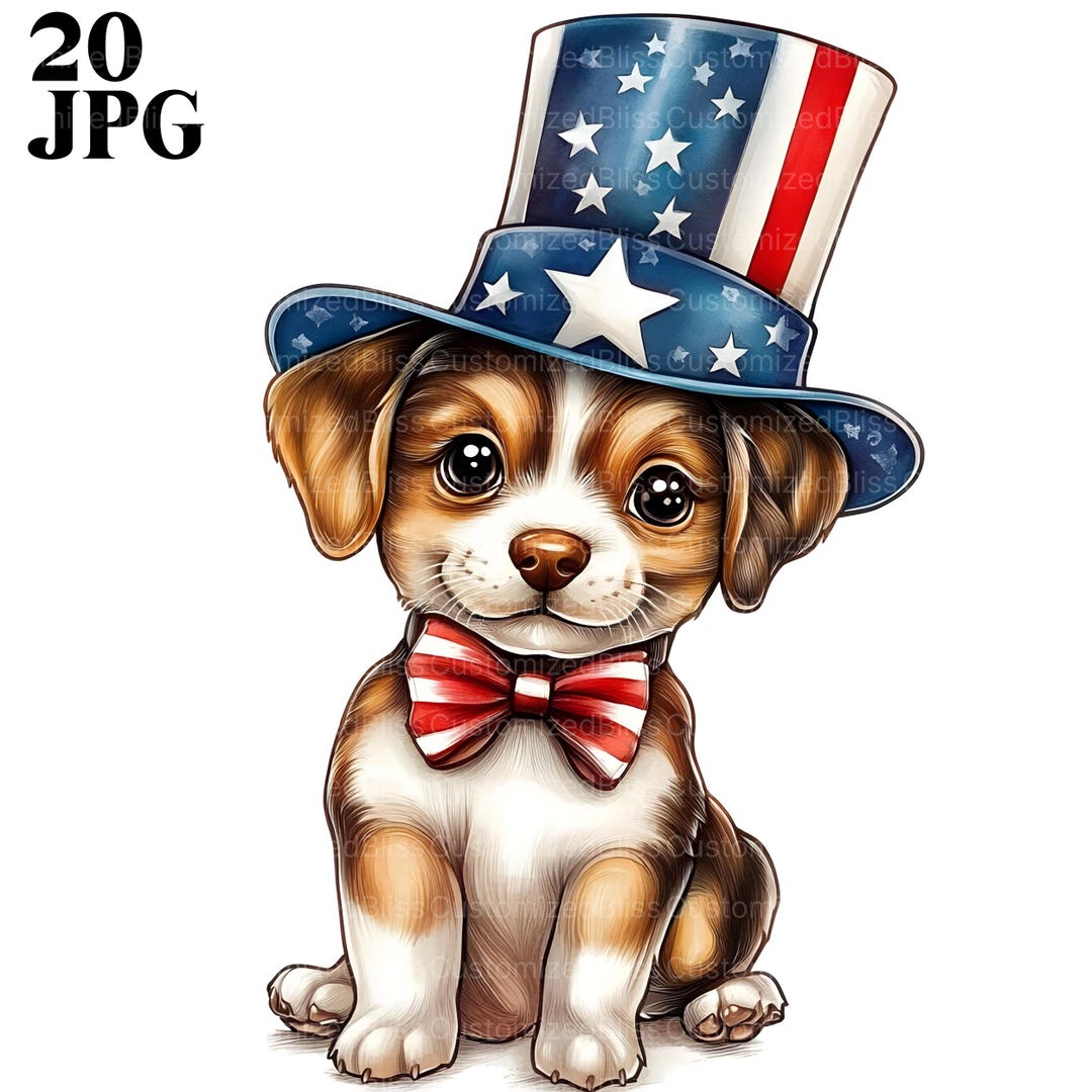 4th of July Dog Clipart, Patriotic Clipart, 20 High Quality Jpgs ...