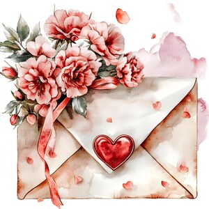 Love Letter With Pink Flowers Clipart Bundle, Valentine's Day, 20 High ...
