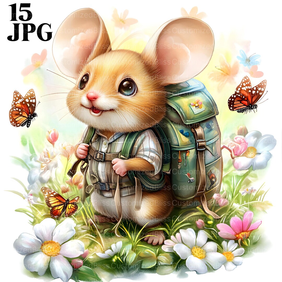 15 Cute Spring Mouse Clipart, Hiking Clipart, Nature, High Quality Jpgs ...