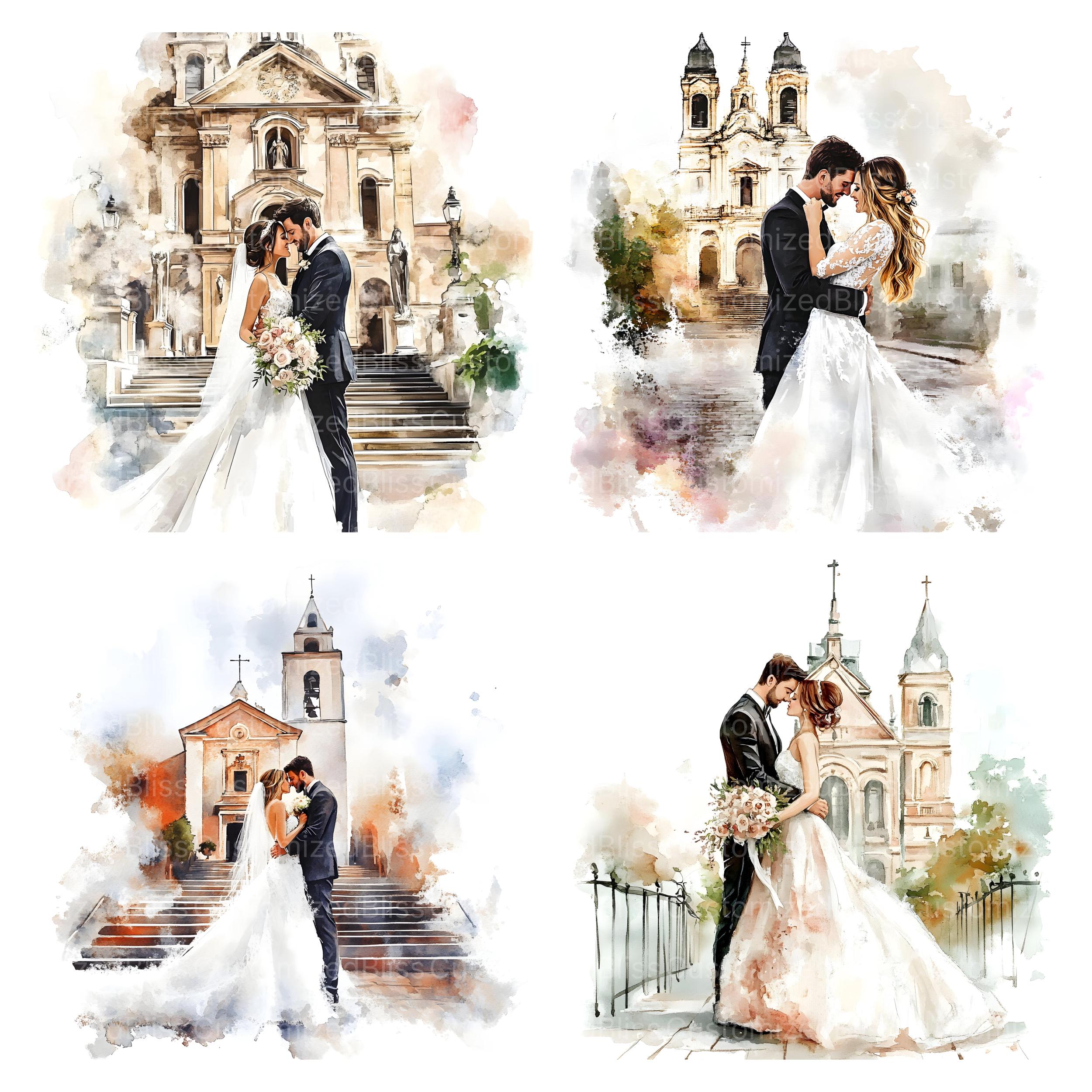 15 Wedding Couple Clipart, Wedding Church, Wedding Clipart, Watercolor ...