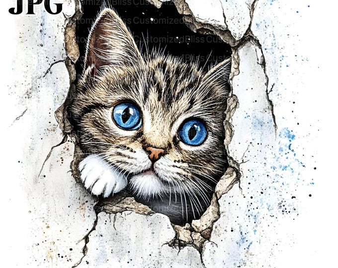 Funny Cartoon Cat Clipart: Watercolor Kitten Art (digital Download Jpgs ...
