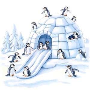 20 Watercolor Igloo Clipart, Cute Penguin Clipart, Winter Clipart ...