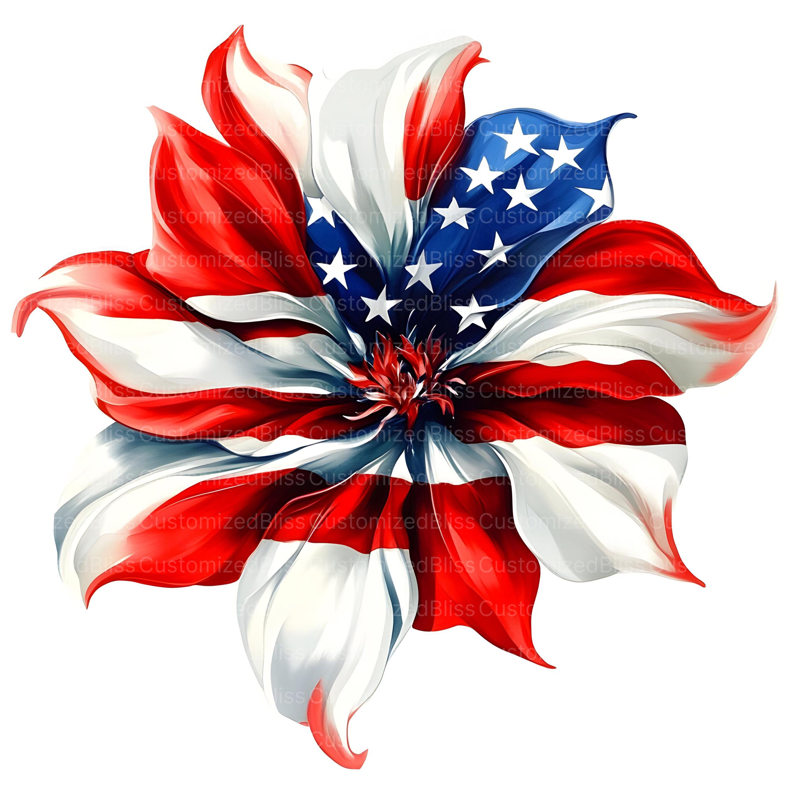 4th of July Flower Clipart, Patriotic Flower Clipart Bundle ...