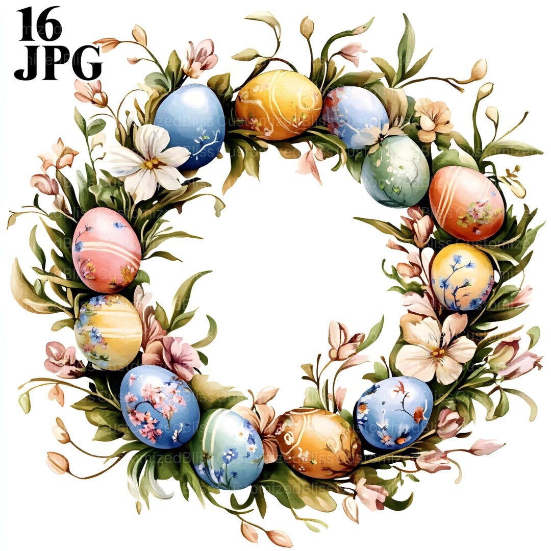 16 Floral Easter Egg Clipart, Wreath Clipart, Spring Floral Wreath ...