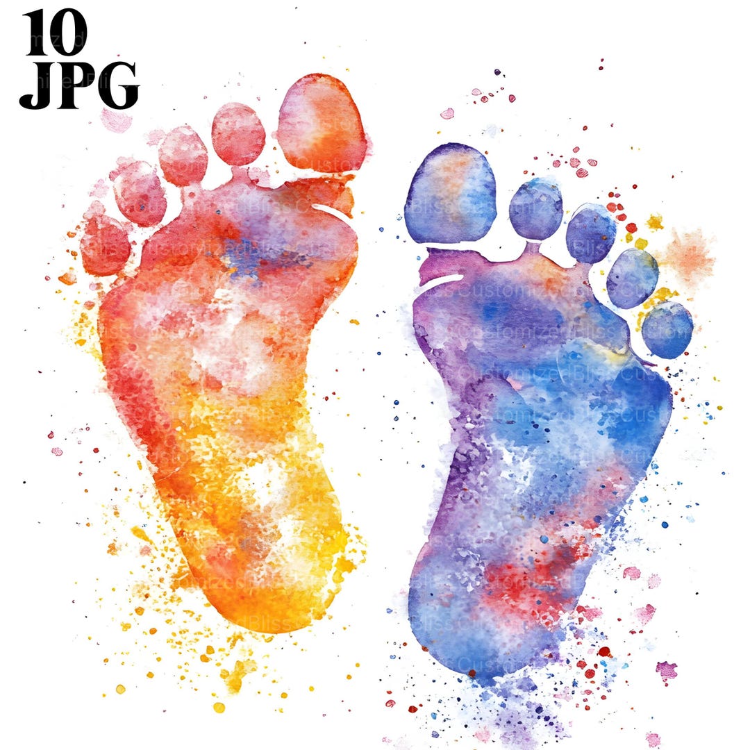 10 Colorful Baby Footprints Clipart, Baby Clipart, Nursery Clipart ...