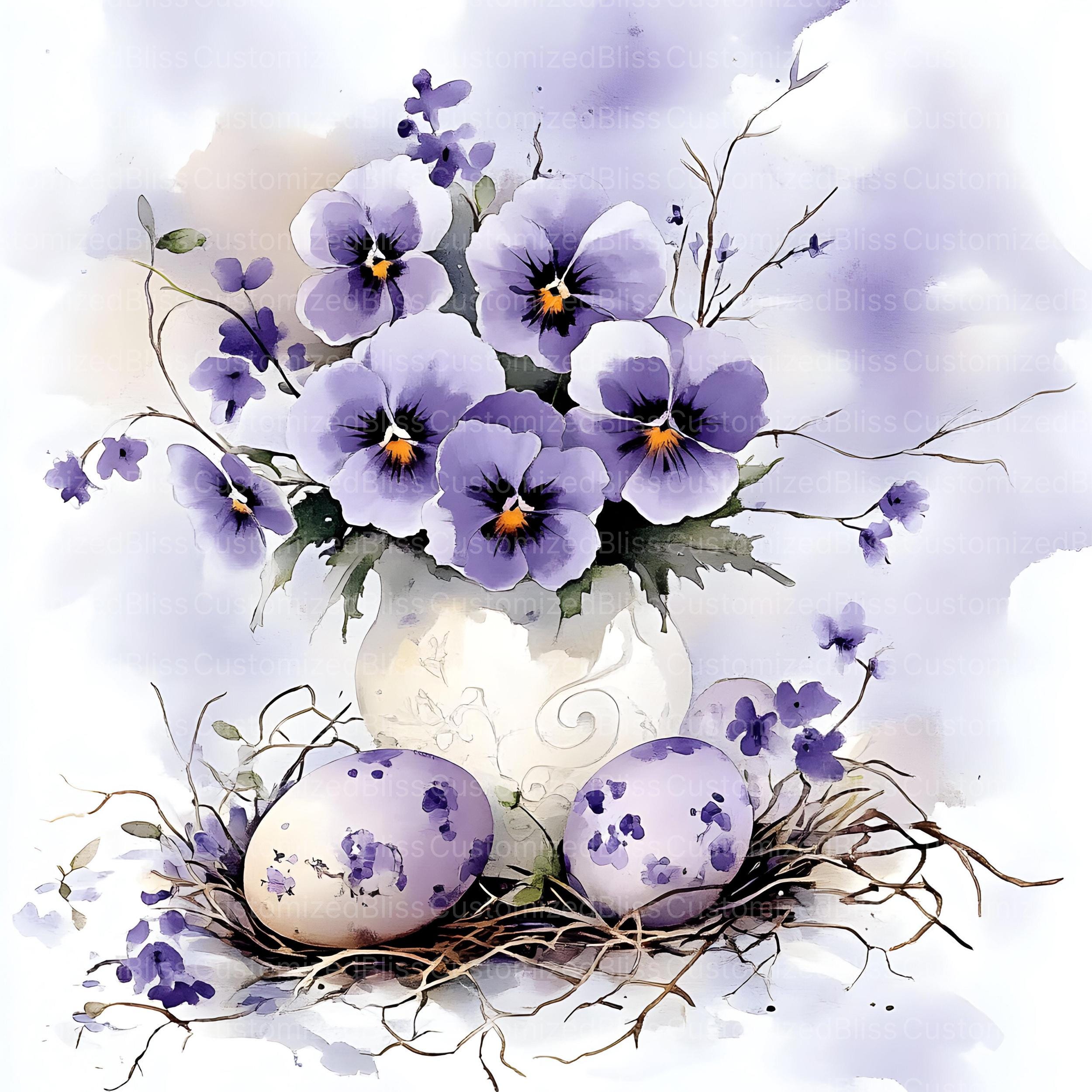 Pansies and Eggs for Easter Clipart Bundle, 20 High Quality Watercolor ...