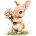 18 Bunny With Spring Flower Bouquet Clipart, Cute Bunny, High Quality ...