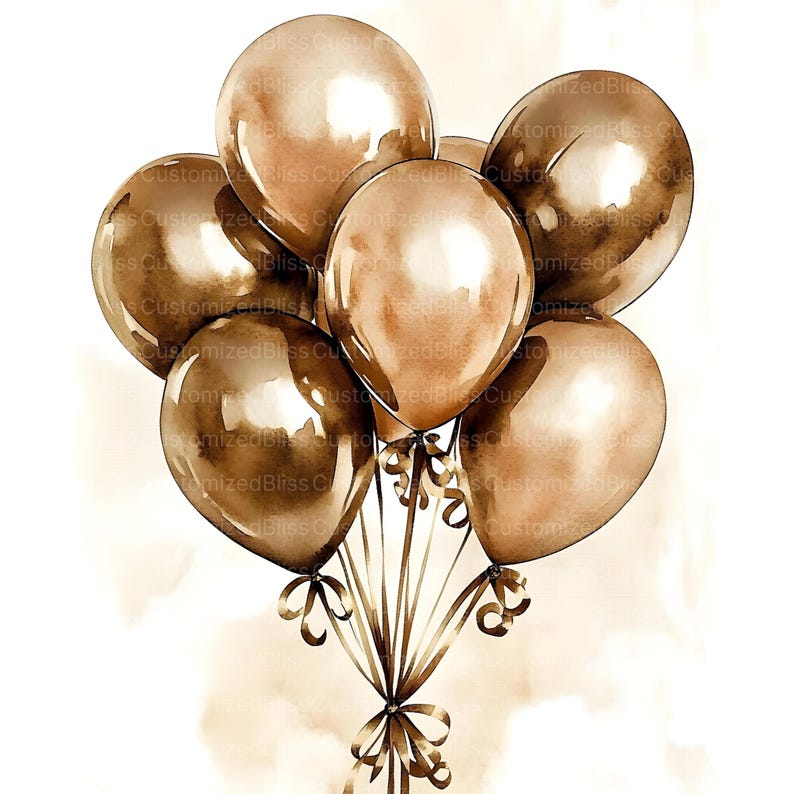 16 Golden Balloons Clipart, Birthday Party Balloons, High Quality JPG ...