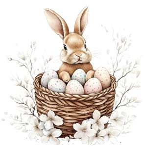 17 Easter Bunny Clipart, Bunny in Basket White Flowers, High Quality ...