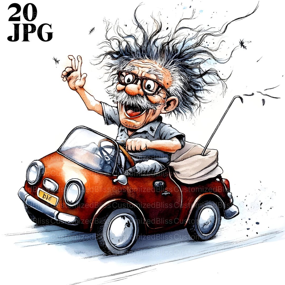 20 Funny Old Man Driver Clipart, Crazy Grandpa in Car, High Quality ...