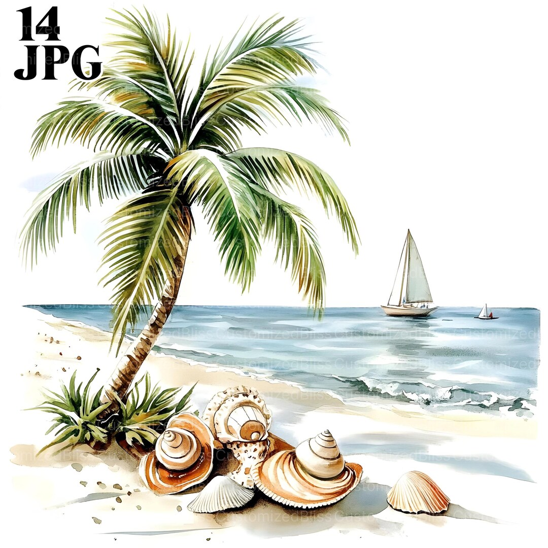 14 Beach Palm Tree Clipart, Beach Clipart, Summer Clipart, High Quality ...