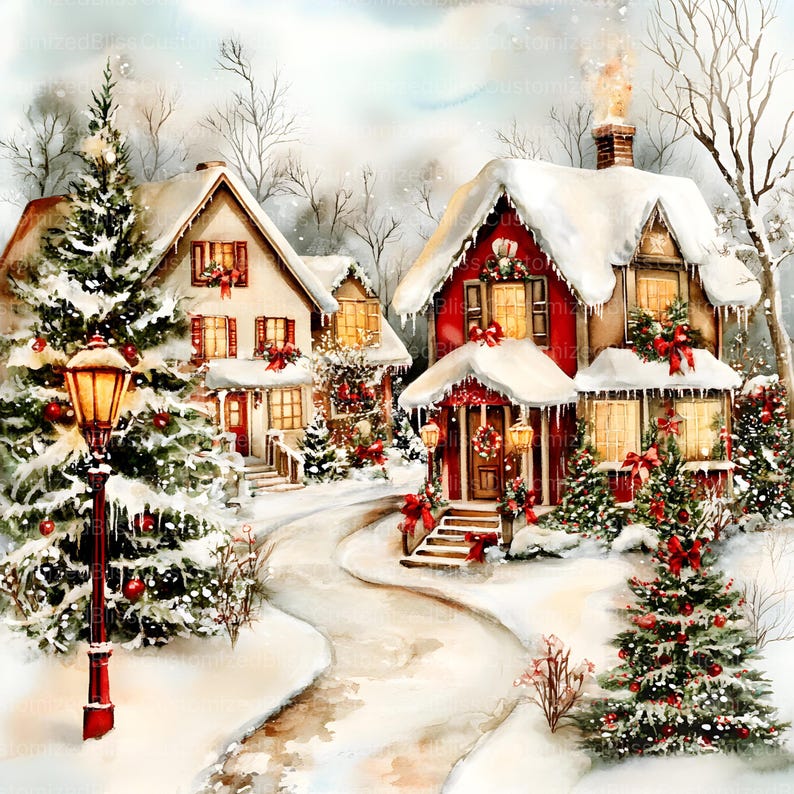 Vintage Snowy Christmas Home Scenery Clipart Bundle, 19 High Quality ...