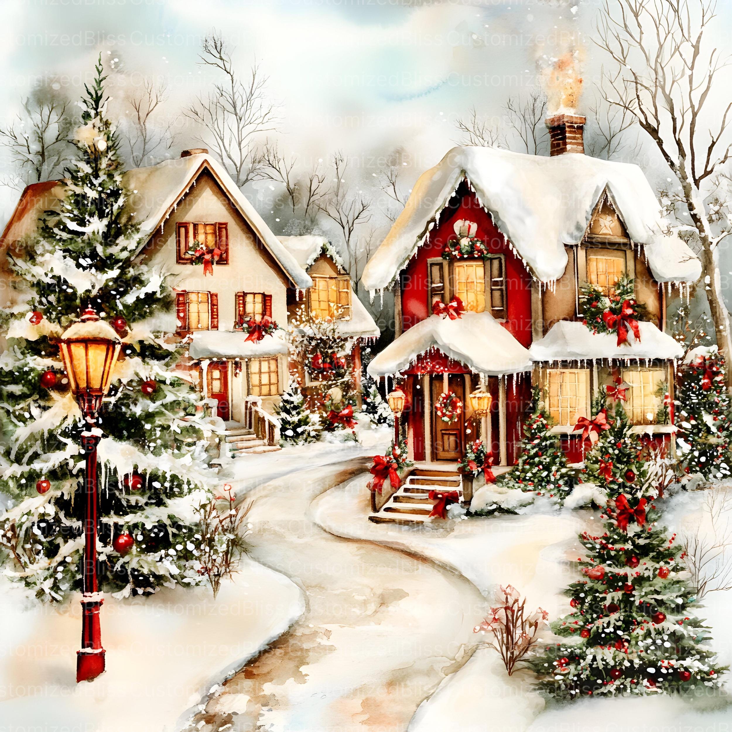Vintage Snowy Christmas Home Scenery Clipart Bundle, 19 High Quality ...