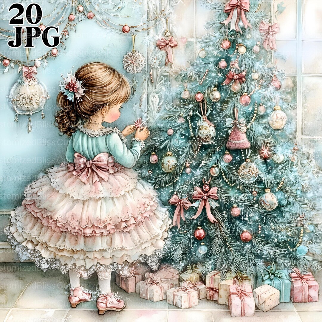 Shabby Chic Christmas Clip Art, 20 High Res Watercolor Jpgs for Junk ...