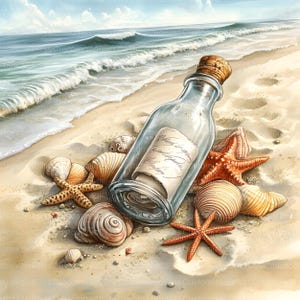 Note in A Bottle Clip Art Bundle, 16 High Res Watercolor Jpgs Junk ...