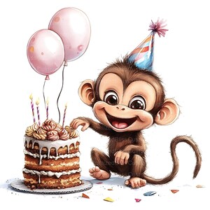 14 Cute Monkey Clipart, Birthday Monkey, Safari Birthday, Safari Party ...