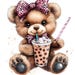 Cute Bear Clipart, Boba Clipart, Teddy Bear Clipart, Leopard Print Bow ...