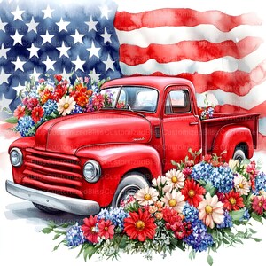 Red Truck USA Clip Art Bundle, 20 High Res Watercolor Jpgs for Junk ...