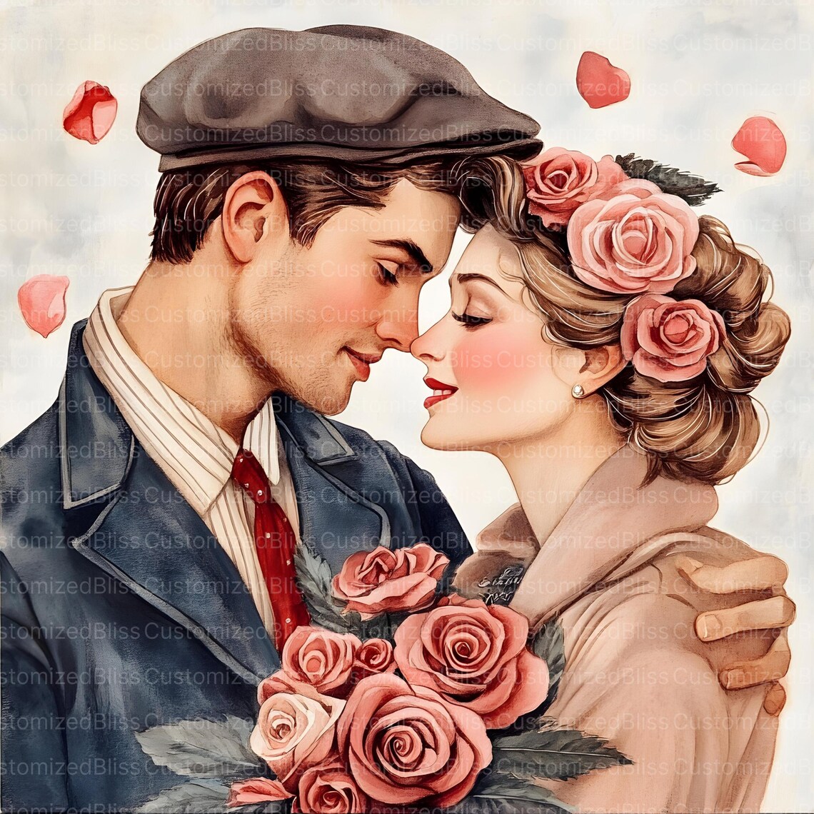 Retro Romantic Couple Clipart Bundle, 20 High Quality Watercolor Jpgs ...