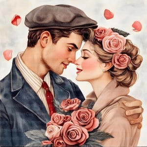 Retro Romantic Couple Clipart Bundle, 20 High Quality Watercolor Jpgs ...