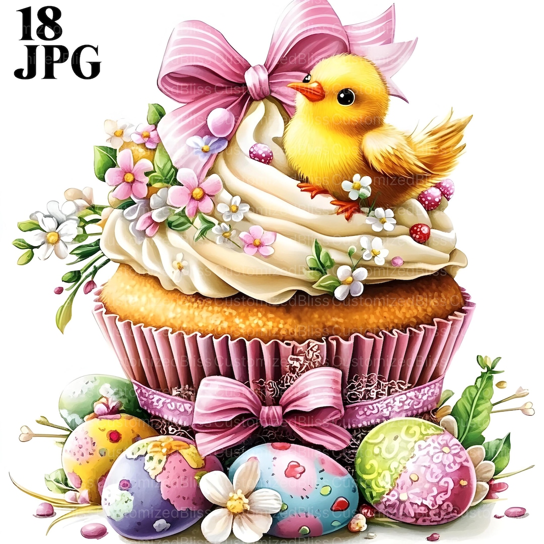18 Easter Cupcake Clipart, Easter Eggs Clipart, Chick Clipart, Easter ...