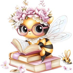 16 Honey Bee Clipart, Cute Bumblebee Clipart, Reading Book, Library ...